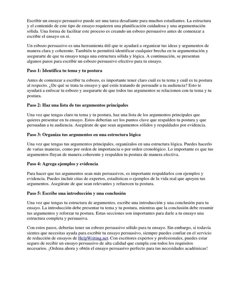 Cómo Escribir Un Esbozo Persuasivo Para Un Ensayo | PDF | Ensayos ...