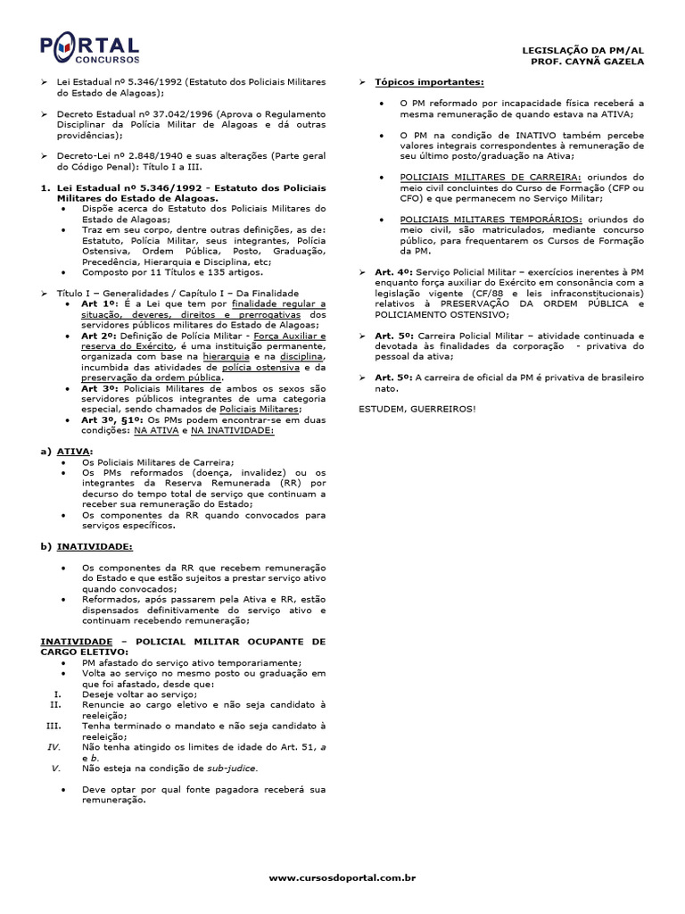 Apostila - Legislação Pmal - Prof Caynã Gazele | PDF | Polícia ...