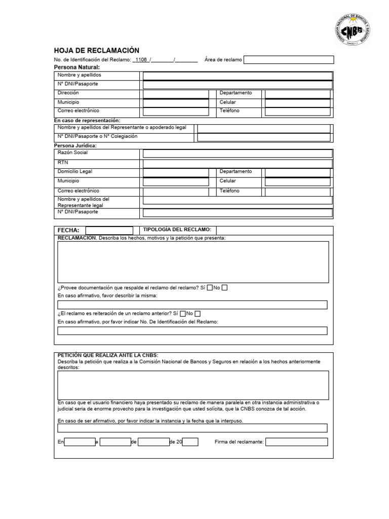 Formato de Hoja de Reclamacion | Descargar gratis PDF | Documento de identidad