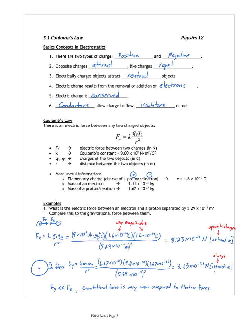 01k 5.1 Coulomb's Law KEY | PDF