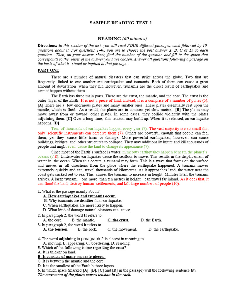 Sample Reading Test 1 | Download Free PDF | Tsunami | Earthquakes