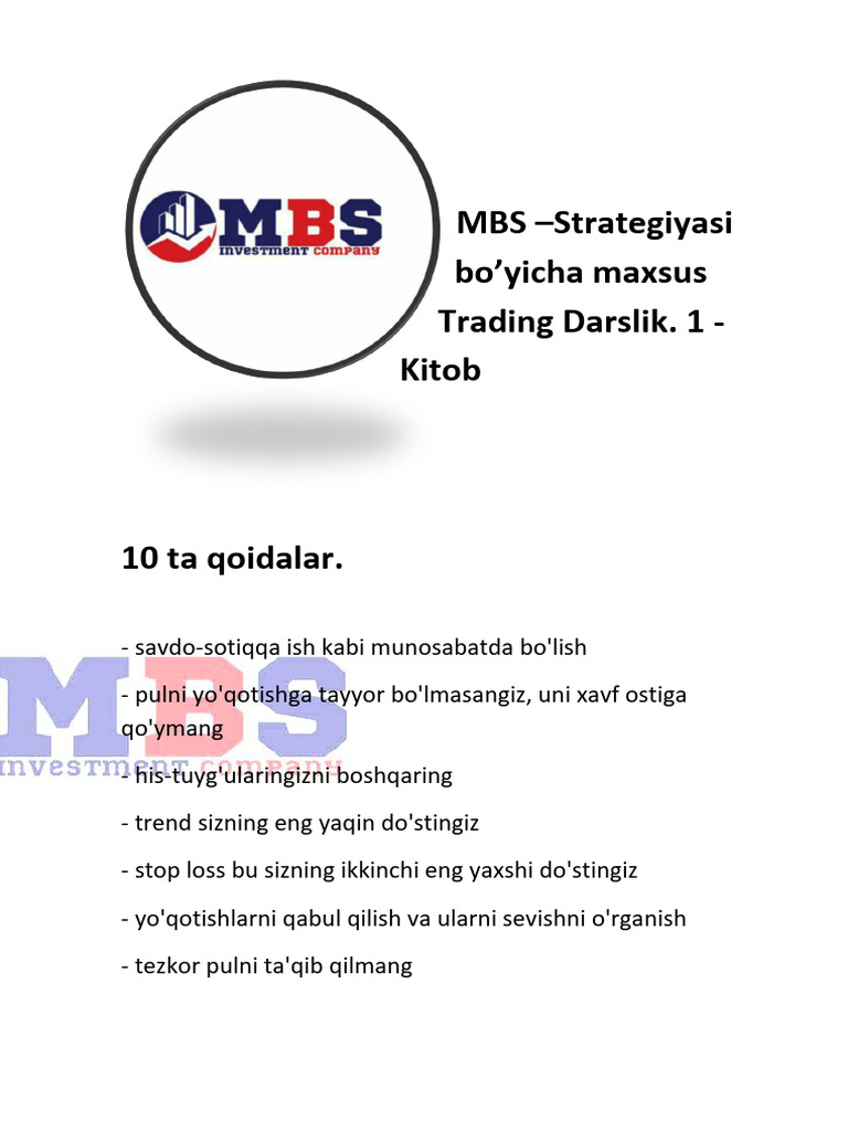 MBS - Strategiyasi Bo'yicha Maxsus Trading Darslik. 1 - Kitob | PDF