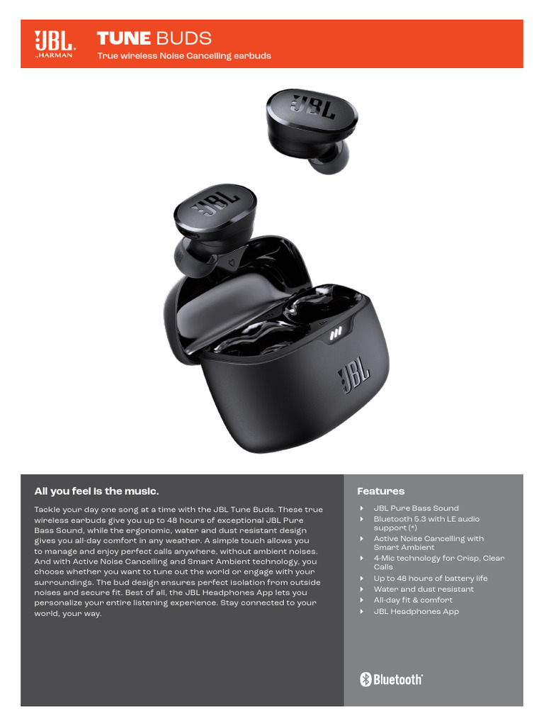 JBL Tune Buds Spec Sheets | PDF | Headphones | Microphone