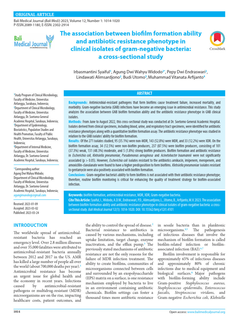 Biofilm and Antibiotic Resistance in GNB | PDF | Multiple Drug ...
