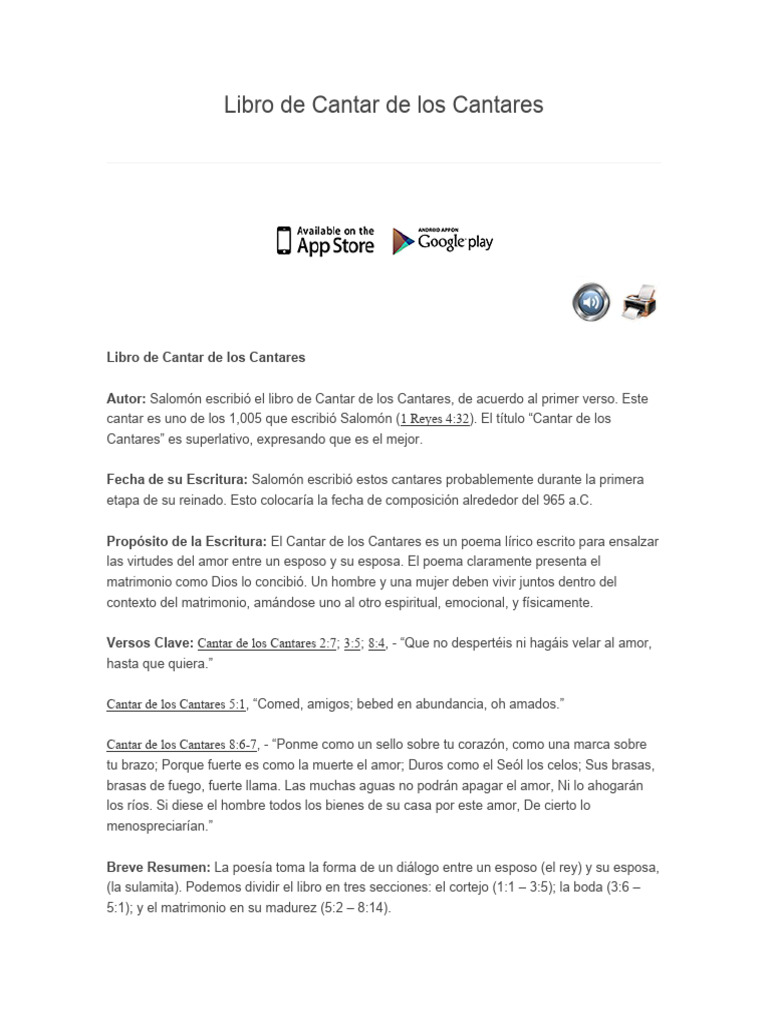 Libro de Cantar de Los Cantares | PDF | Canción de canciones | Amor