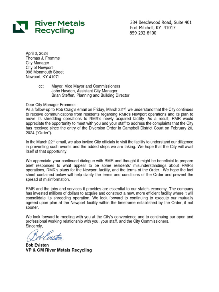 RMR Letter and Fact Sheet -Fromme 040324 (1) | PDF | Recycling | Scrap