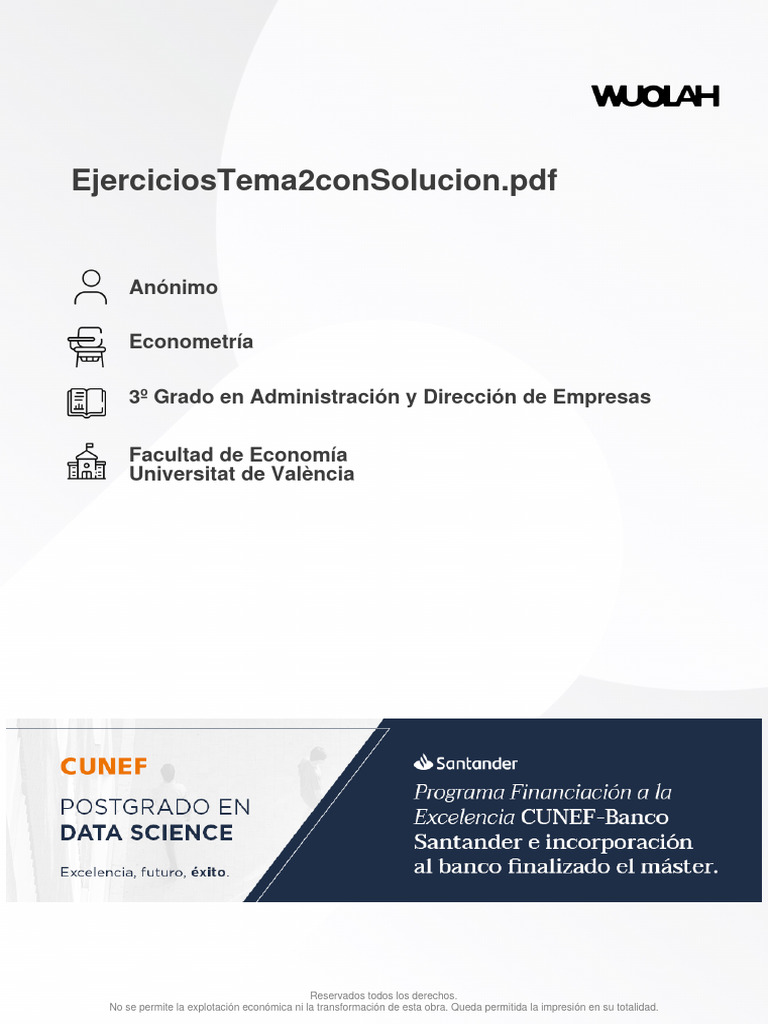 ECONOMETR EjerciciosTema2conSolucion | PDF | Regresión lineal | Análisis de regresión
