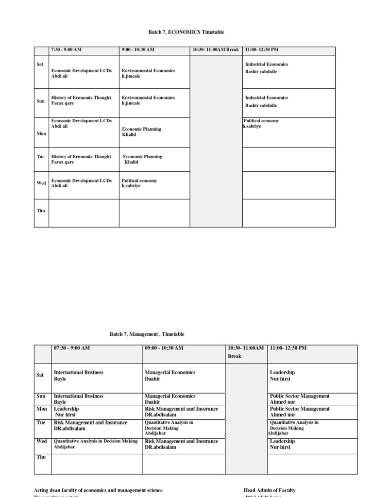 Updated Time-Table | PDF | Business | Economics