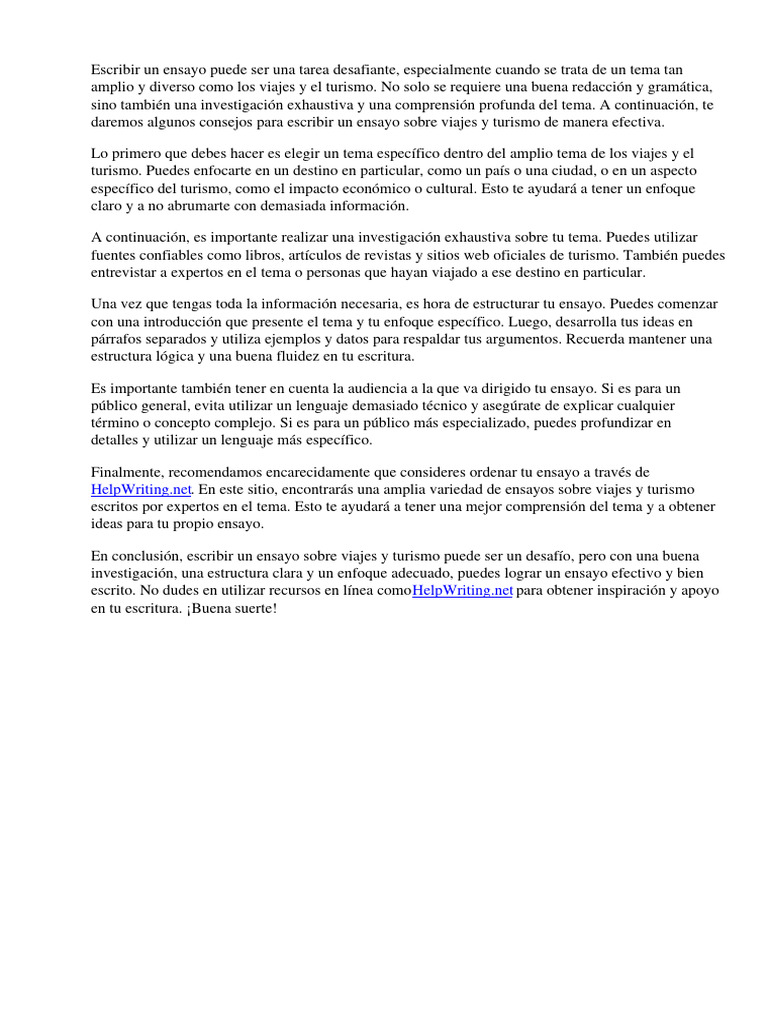 Cómo Escribir Un Ensayo Sobre Viajes y Turismo | PDF | Ensayos ...