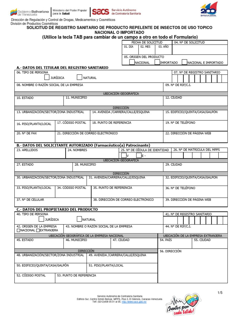 2 Form Solic Reg Sanit Prod Repel Insect Uso TopNac o Imp | Descargar ...