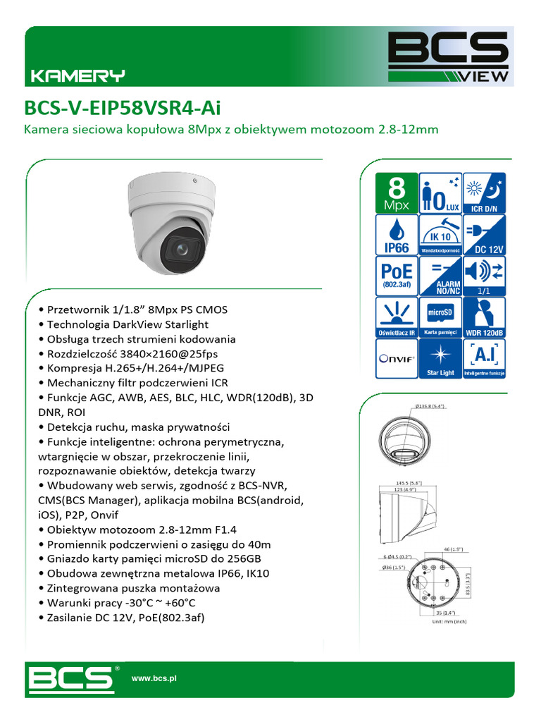 Karta Katalogowa BCS-V-EIP58VSR4-Ai2 | PDF