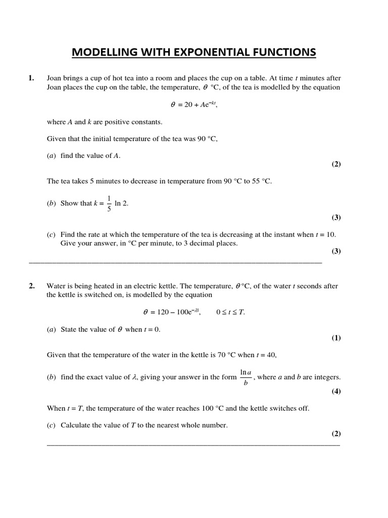 Exam Questions Modelling With Exponential Functions Ms Download Free Pdf Temperature