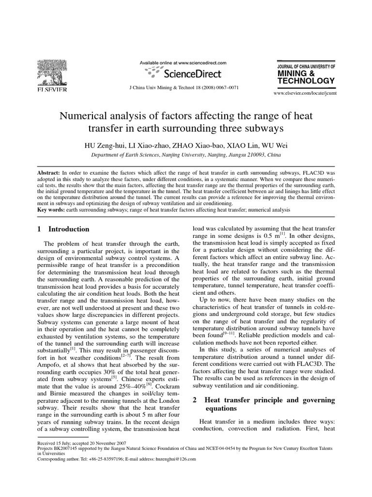 Numerical Analysis of Factors Affecting The Range of Heat Transfer in ...
