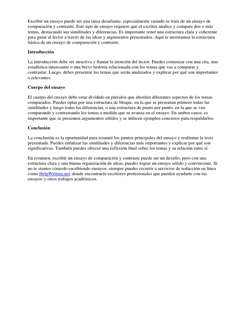 Estructura de Un Ensayo de Comparación y Contraste | PDF | Ensayos ...