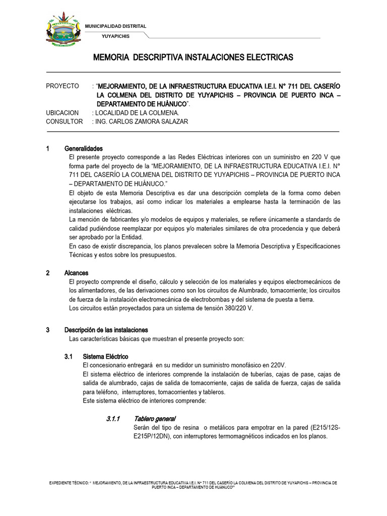 Memoria Descriptiva Electricas IEI 711 | Descargar gratis PDF | Enchufes y tomas de corriente ...