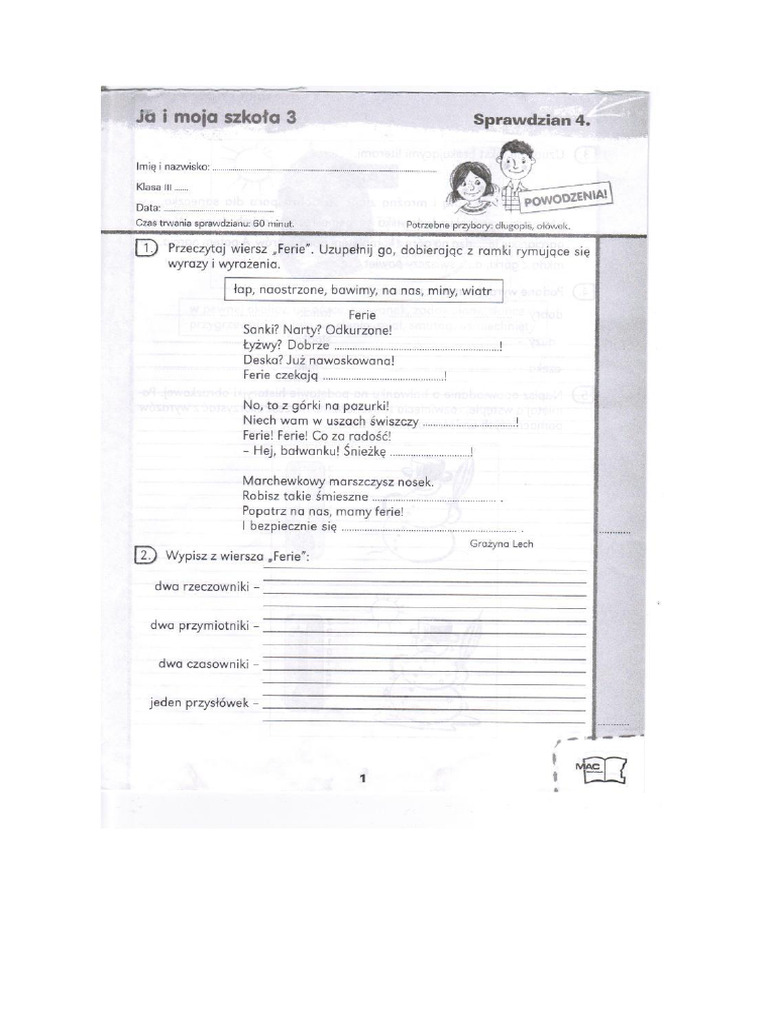Ja I Moja Szkoła 3 Sprawdzian NR 4 | PDF
