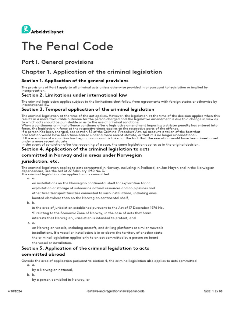 Penal-Code Norway | PDF | Sentence (Law) | Crimes