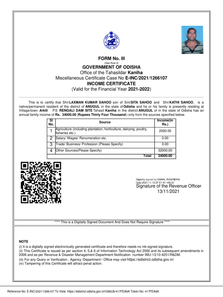 Income Certificate | PDF