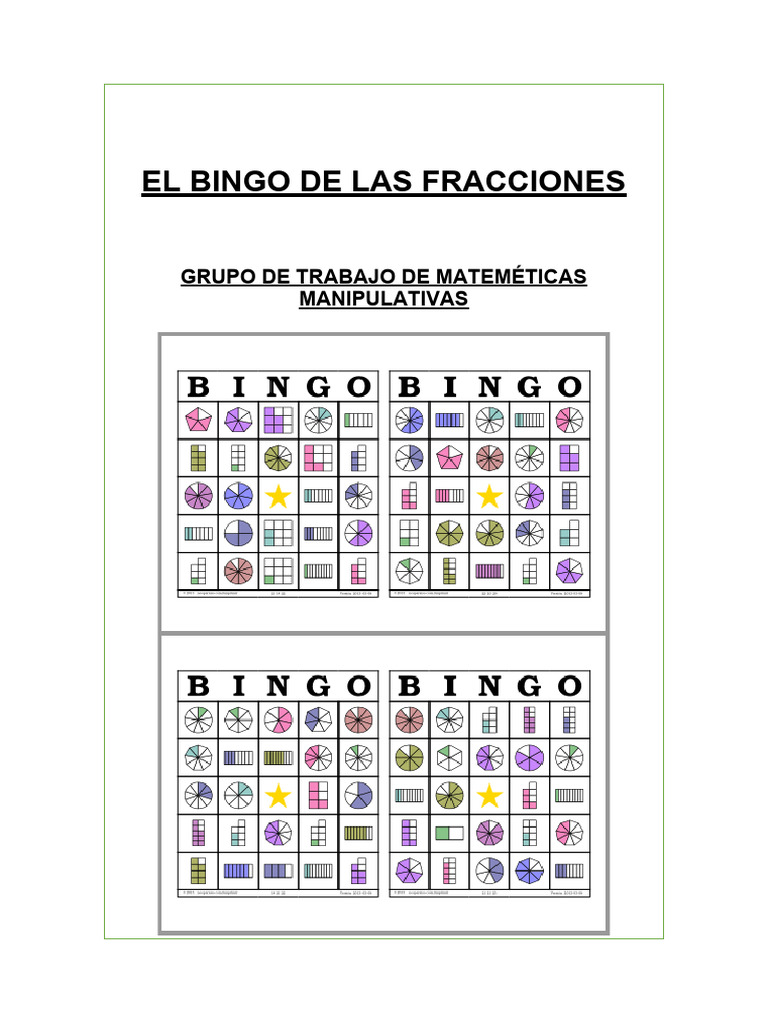 Bingo de Fracciones para Imprimir | PDF