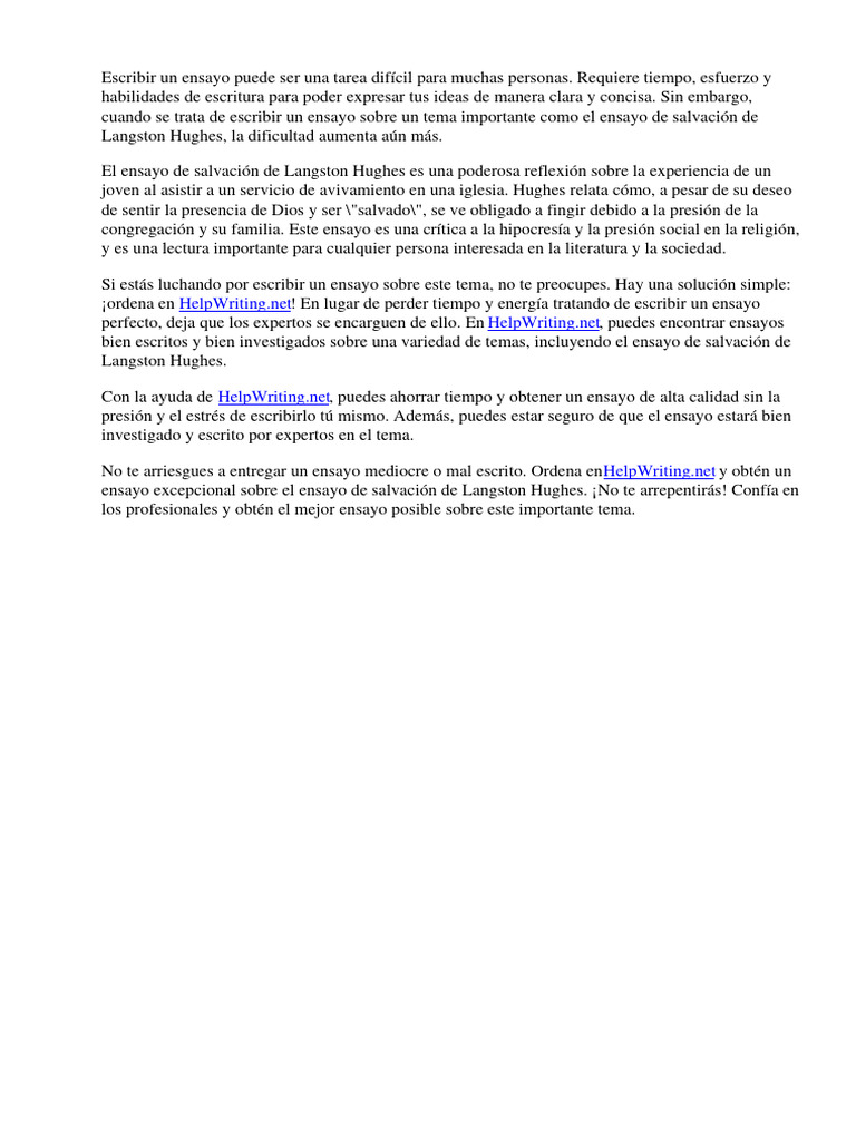 Langston Hughes Salvation Essay | PDF | Jesus | Salvation