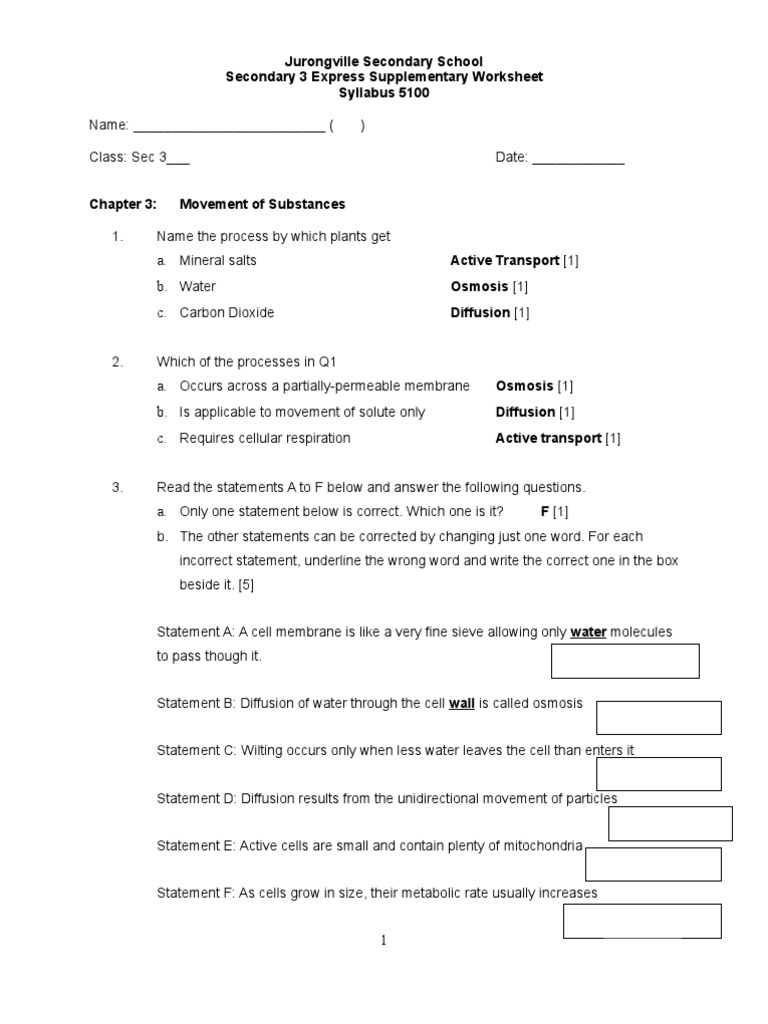 Osmosis and Diffusion Worksheet | PDF | Osmosis | Cell Biology