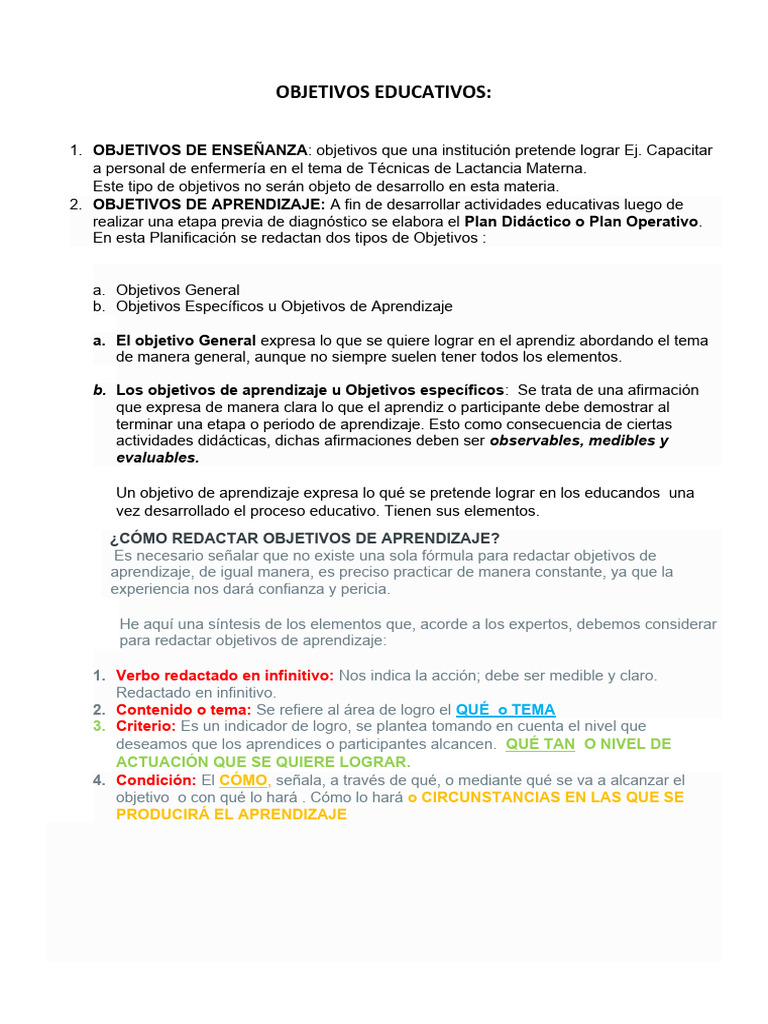Ejemplos de Objetivos Educativos | PDF | Aprendizaje