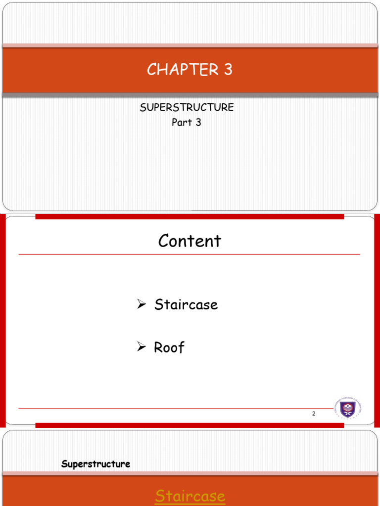 Chapter 3 Part 3 Superstructures | PDF | Stairs | Roof Chapter 3 Part 3 Superstructures | PDF | Stairs | Roof