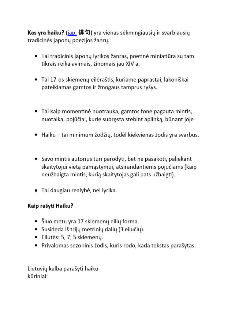 Haiku Kaip Rasyti Ir Pavyzdziai | PDF