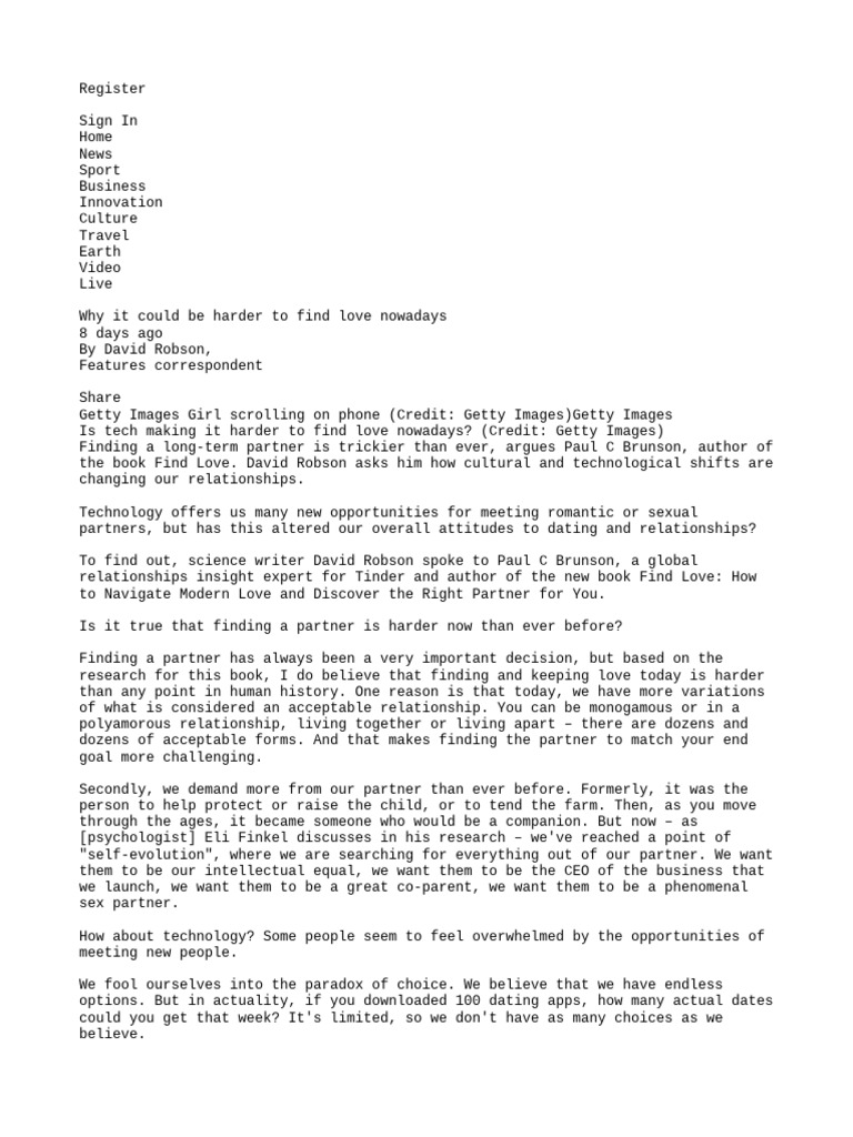 Why it could be harder to find love nowadays | PDF | Attachment Theory ...