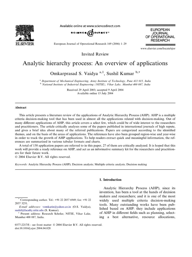 Analytic Hierarchy Process Applications | PDF | Decision Making | Methodology