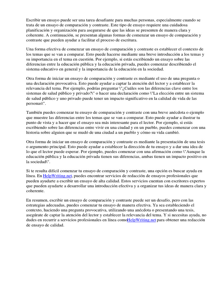 Formas de Comenzar Un Ensayo de Comparación y Contraste | PDF | Las ...