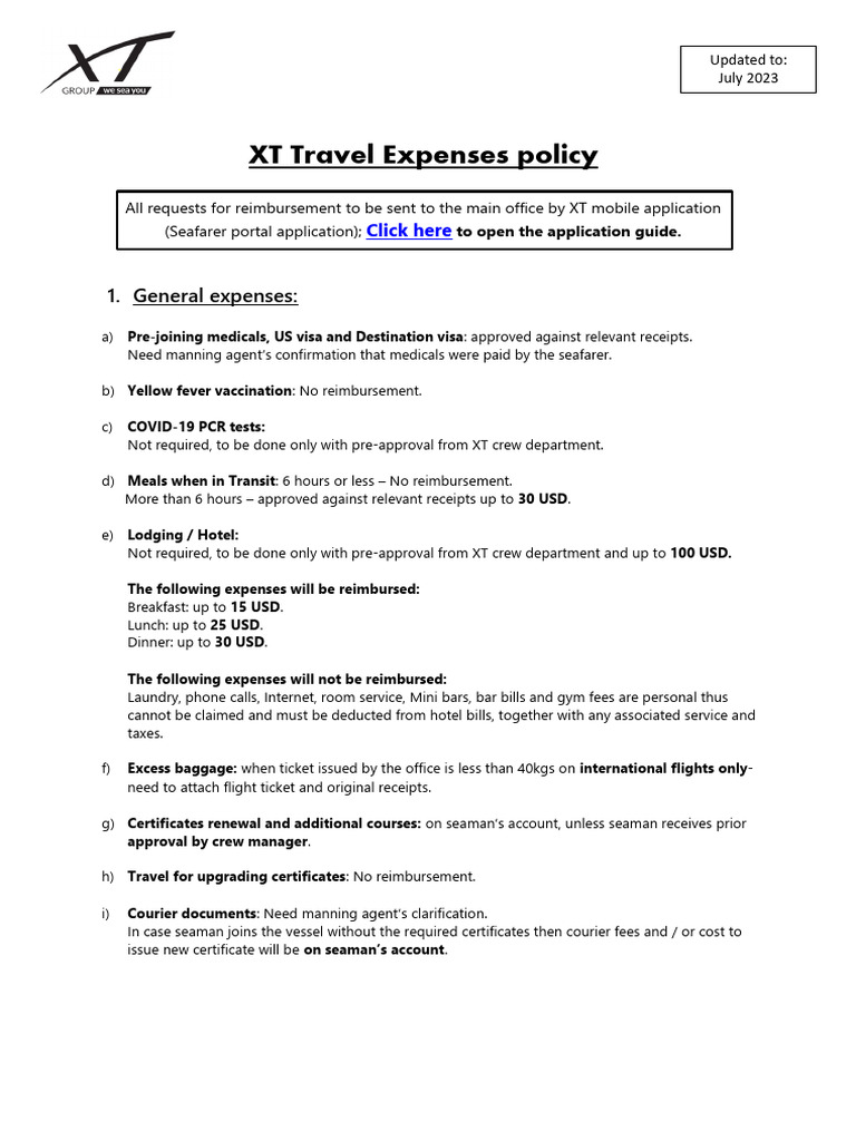 XT Travel Expenses Policy July 2023 | PDF