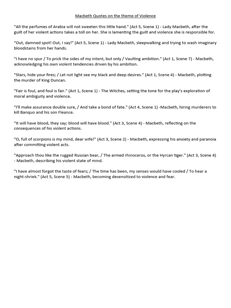 Quotes on the theme of violence in Macbeth | PDF