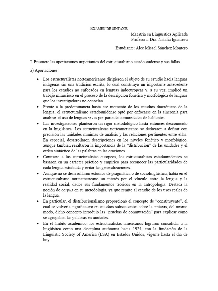 Examen Sintaxis | PDF | Sintaxis | Verbo