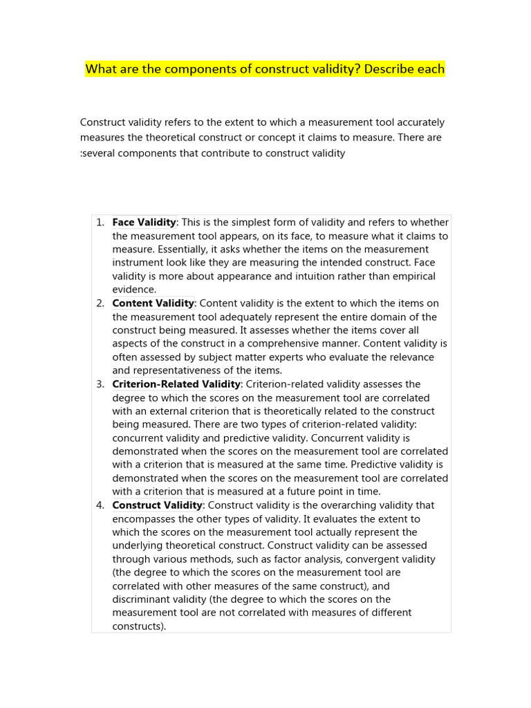 What Are The Components of Construct Validity? Describe Each | PDF ...