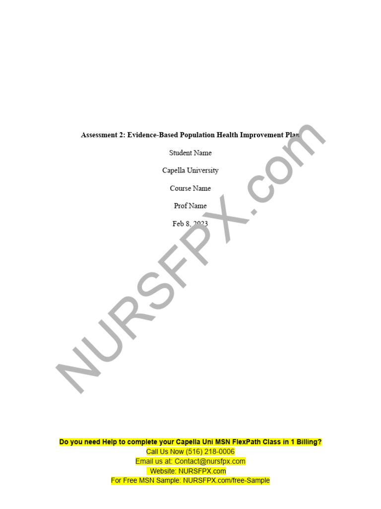 NURS FPX 6011 Assessment 2 Evidence-Based Population Health Improvement Plan | PDF | Coronary ...