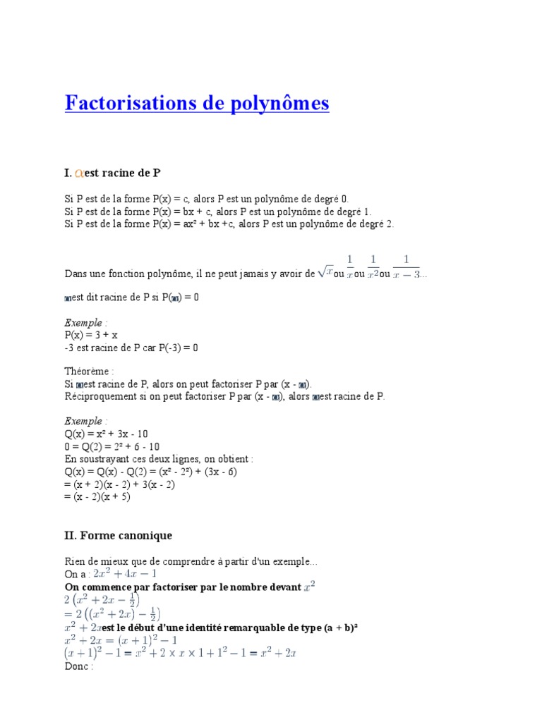 Factorisation des polynômes de degré 2 | PDF | Polynôme | Relations ...