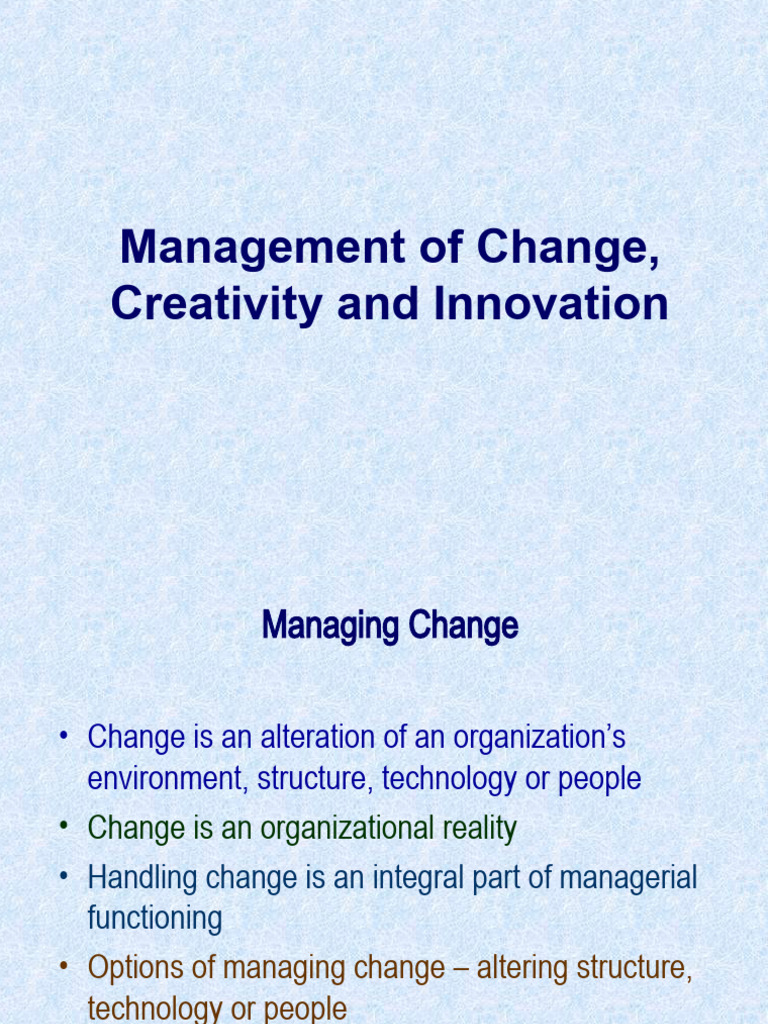 Management of Change, Creativity and Innovation | PDF