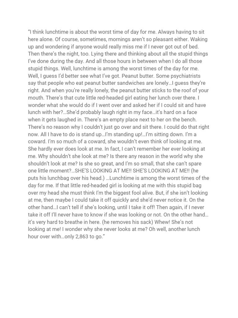 Charlie Brown Comedic Monologue Lunch Script | PDF