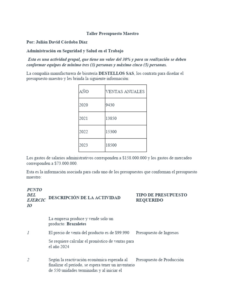 Taller Presupuesto Maestro | PDF | Presupuesto | Economias