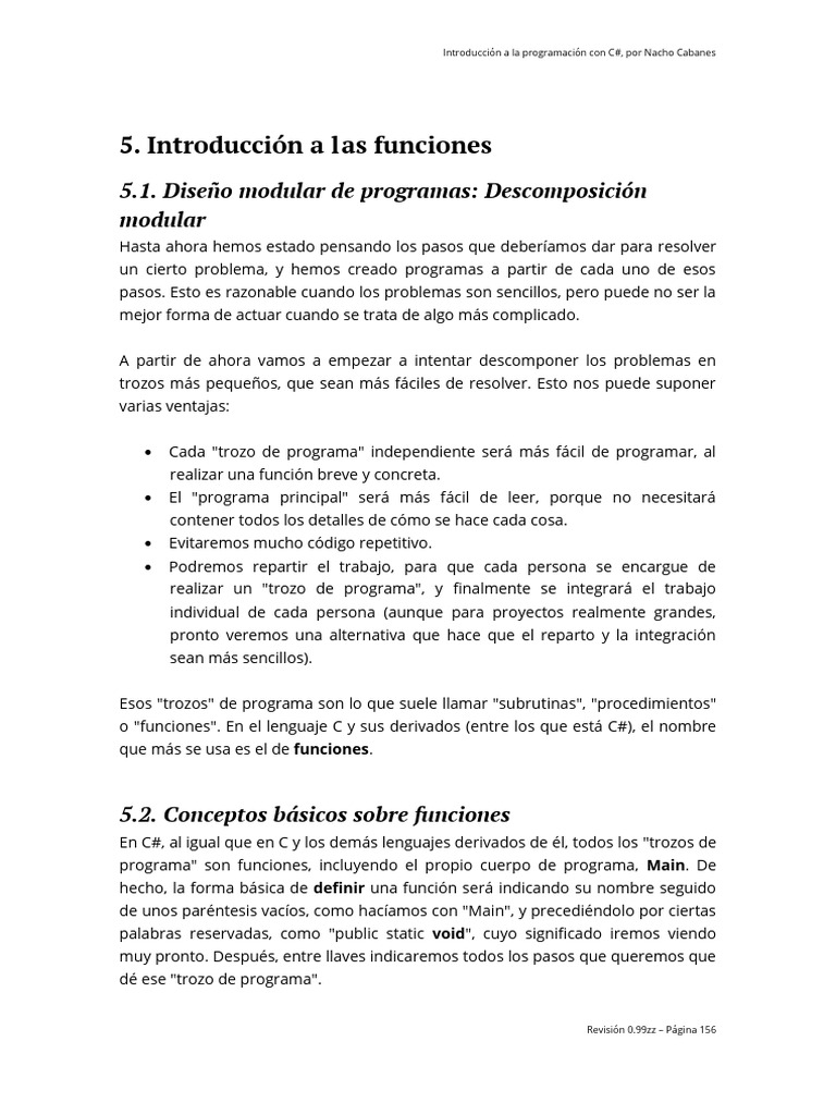 Folleto de Funciones en C# | PDF | C Sharp (lenguaje de programación ...
