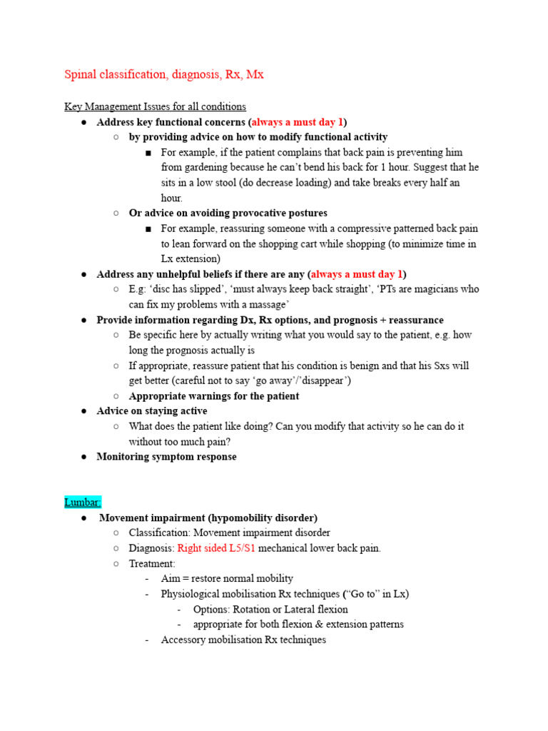 Spinal Classification, DX, Day 1 MX and RX | PDF | Anatomical Terms Of ...