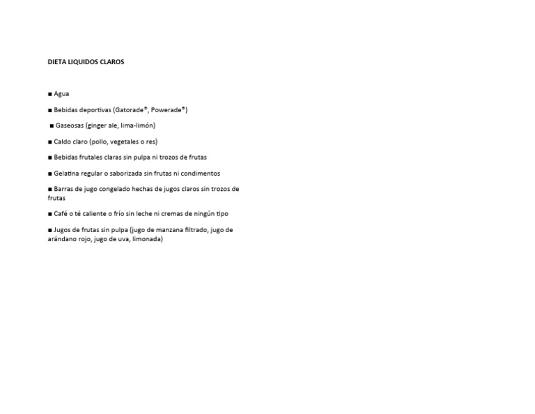 Dieta Liquidos Claros | PDF