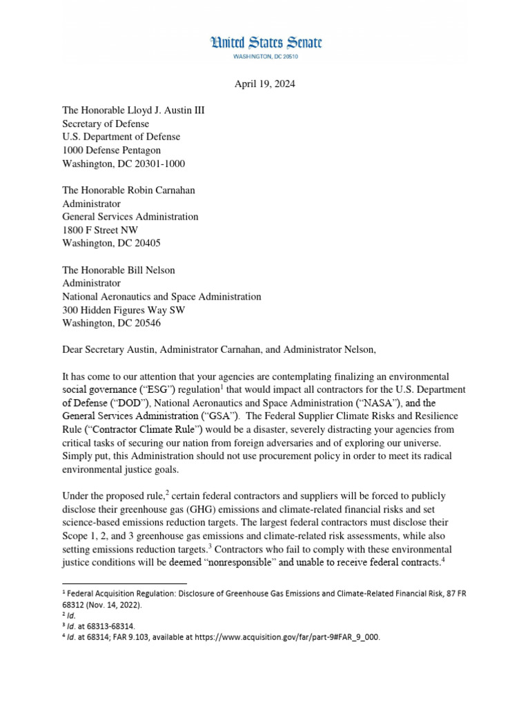 Sen. Eric Schmitt: Contractor Rule Letter To GSA, NASA, and DOD | PDF ... Sen. Eric Schmitt: Contractor Rule Letter To GSA, NASA, and DOD | PDF ...