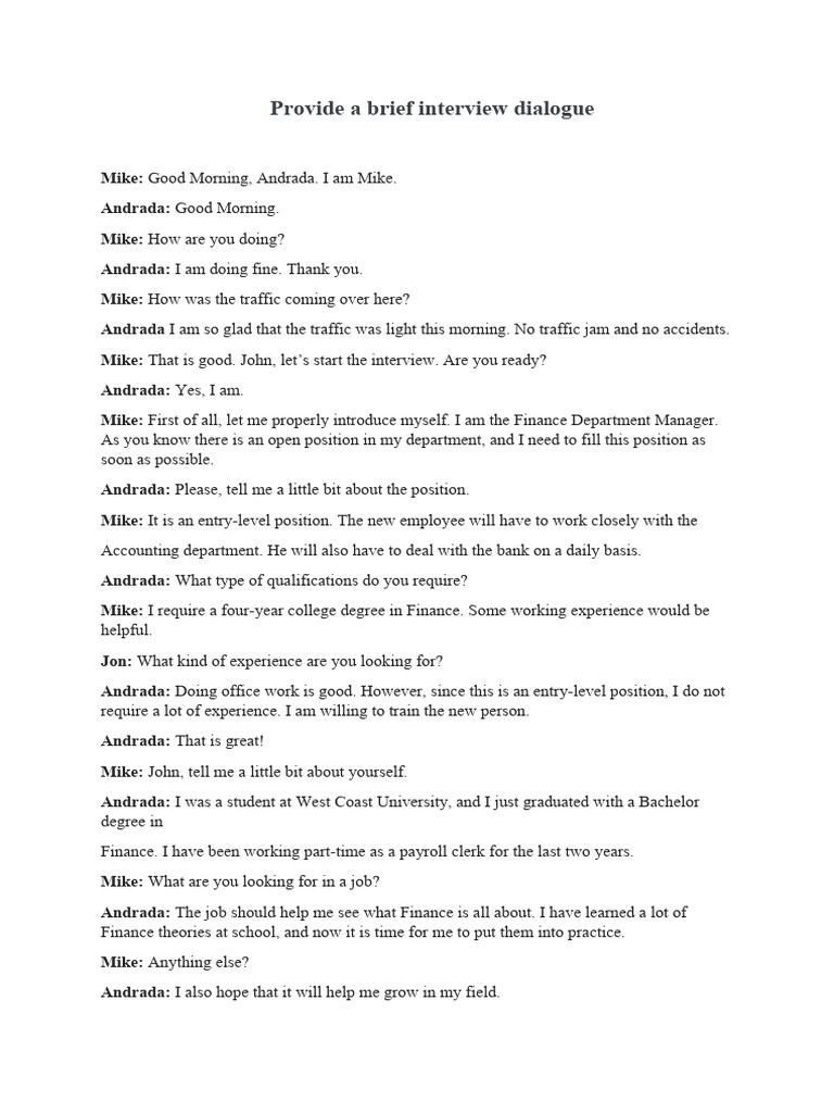 Provide A Brief Interview Dialogue | PDF