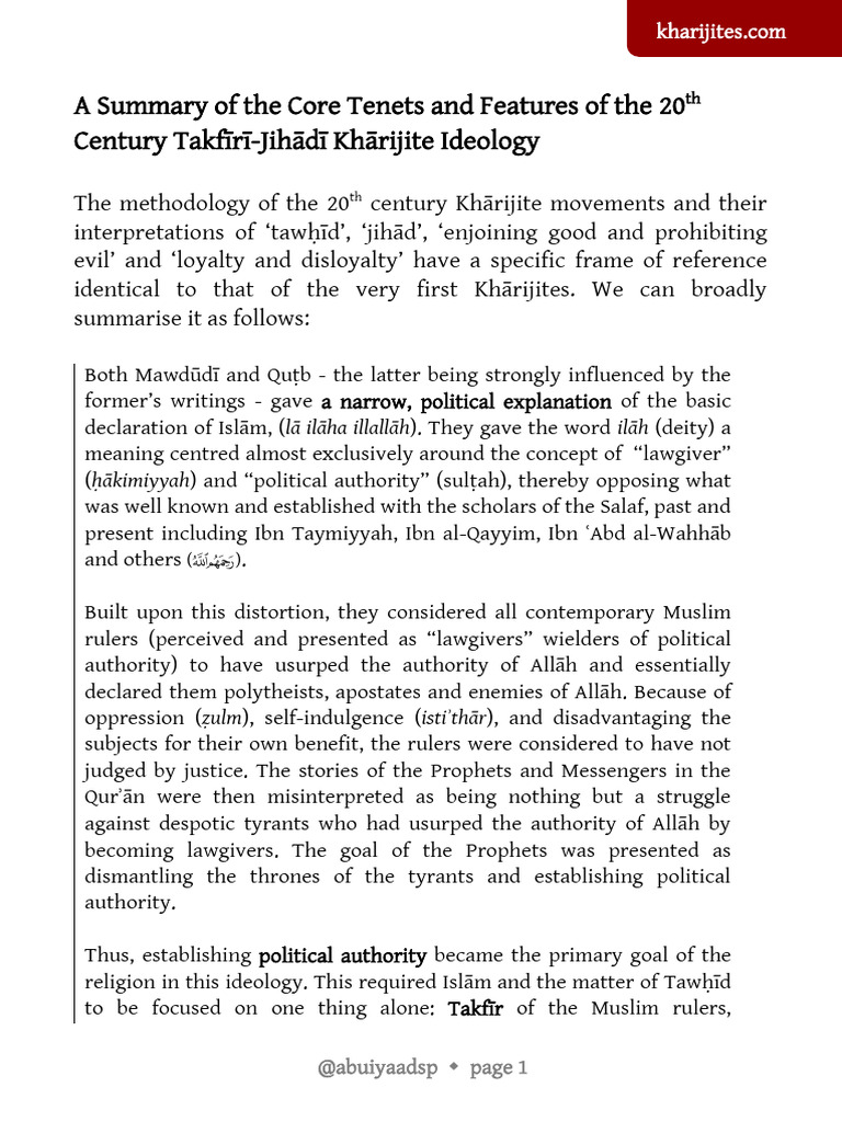 Kharijites Com Summary Ideology Kharijites | PDF | Jihad | God In Islam