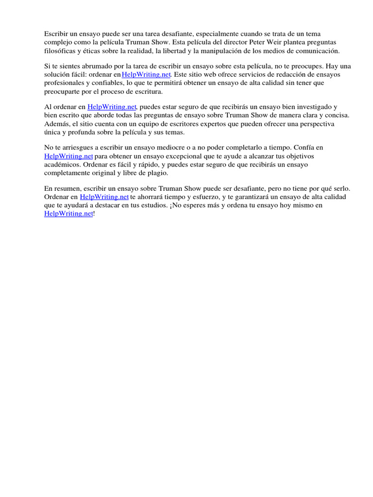 Preguntas de Ensayo Sobre La Película Truman Show | PDF