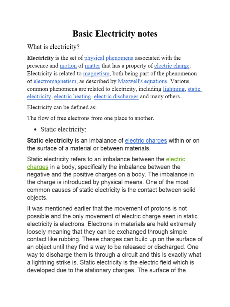 Basic Electricity Notes | PDF | Electricity | Electric Charge