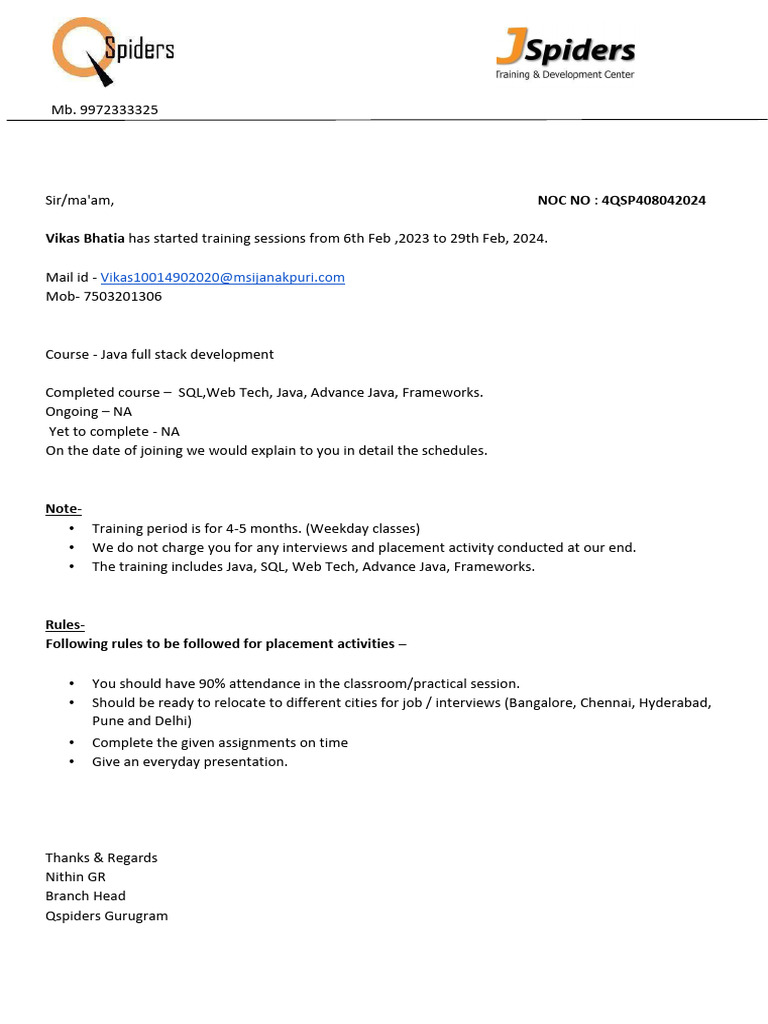 NOC (Qspiders) | PDF