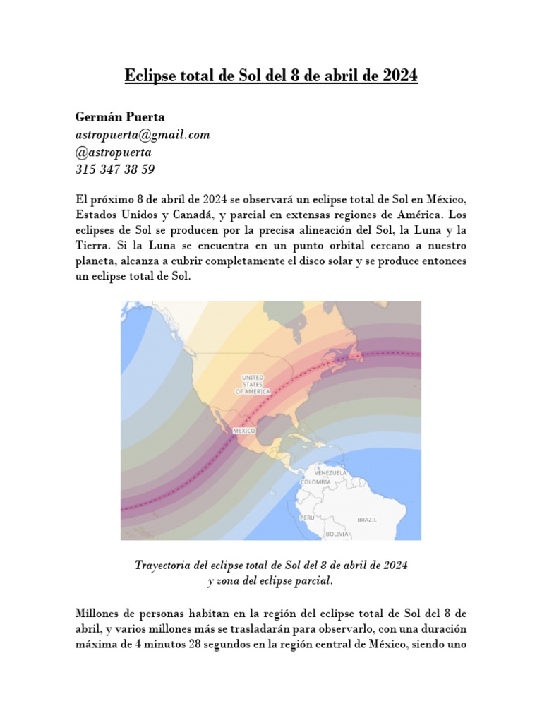 El Eclipse Total de Sol Del 8 de Abril de 2024 | Descargar gratis PDF ...
